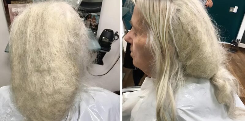 Une femme est arrivée au salon avec les cheveux négligés. Lorsque le ...
